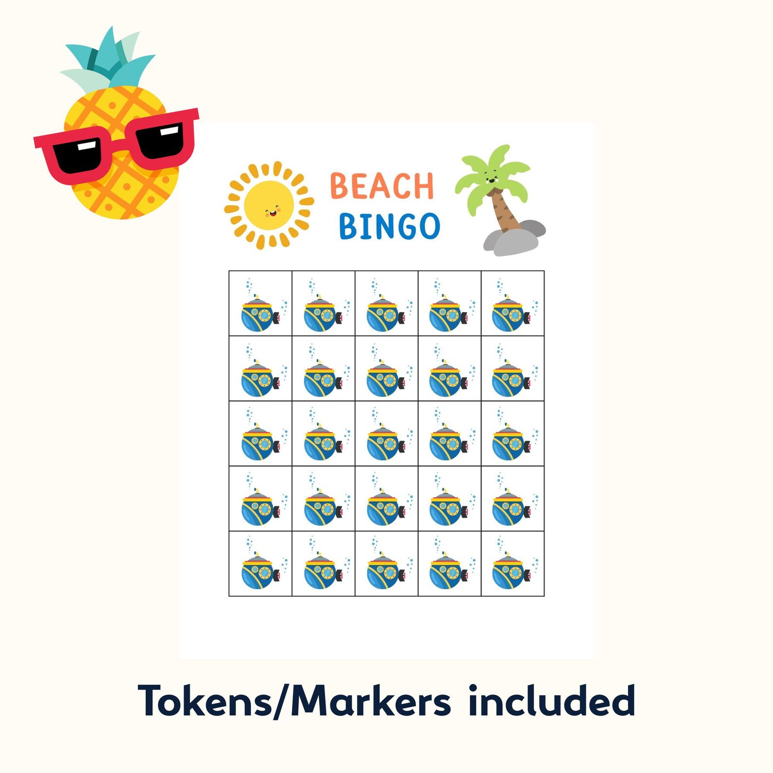 20 Beach Bingo Cards Printable Game, Beach Bingo Birthday Party, Summer ...
