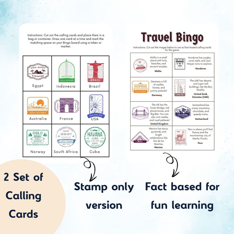 Travel Bingo Printable Game: 20 Unique Cards, Holiday Activities for ...