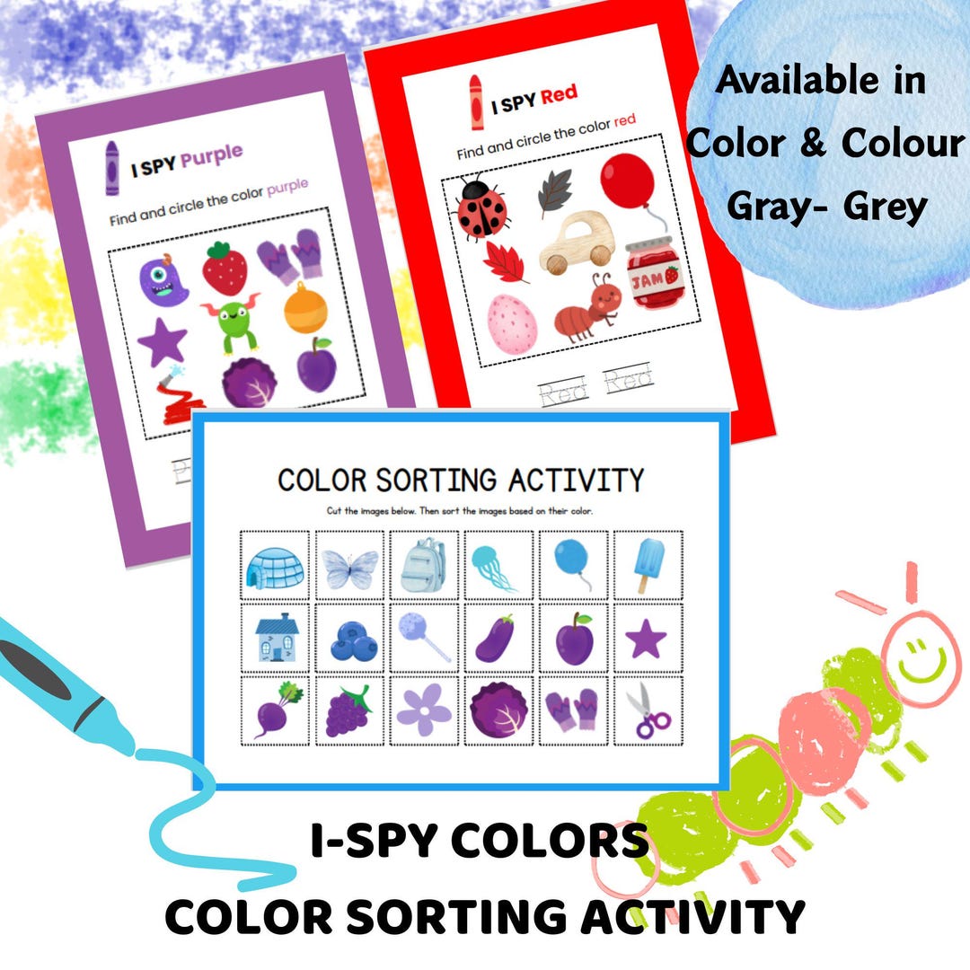Printable I Spy and Color Sorting Activity Book for Preschool, 11 ...