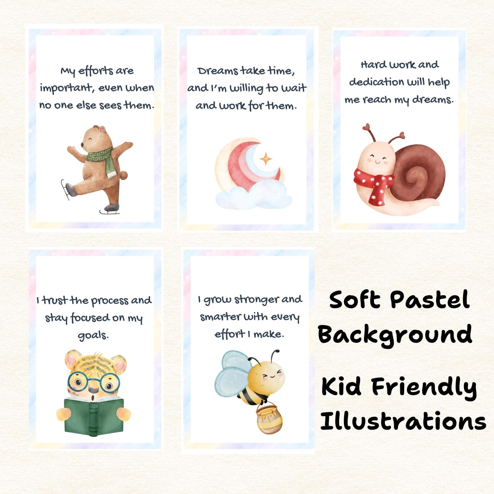 Printable Affirmation Cards for Kids, Pastel Rainbow Backgrounds ...