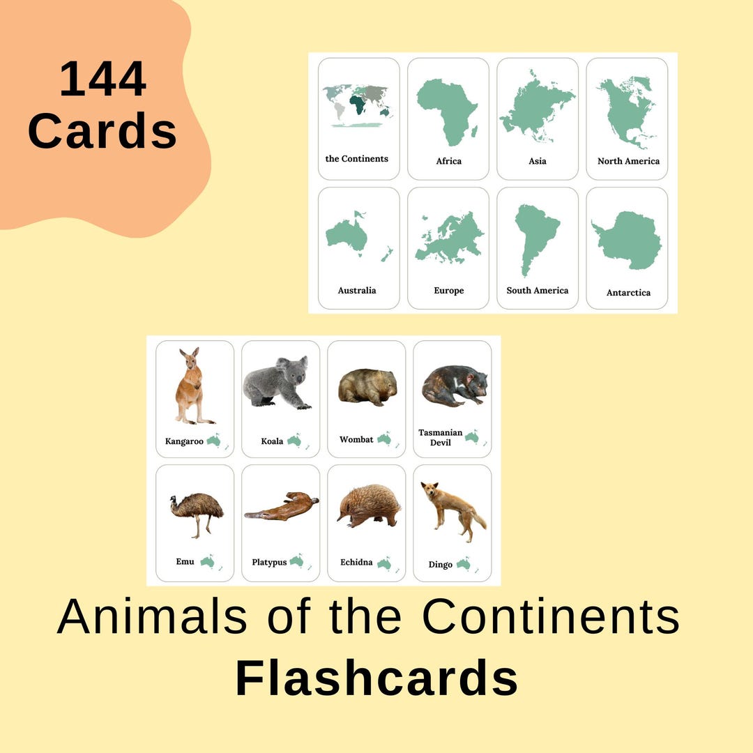 Printable Animals of the Continents Flashcards for Kids, Montessori ...