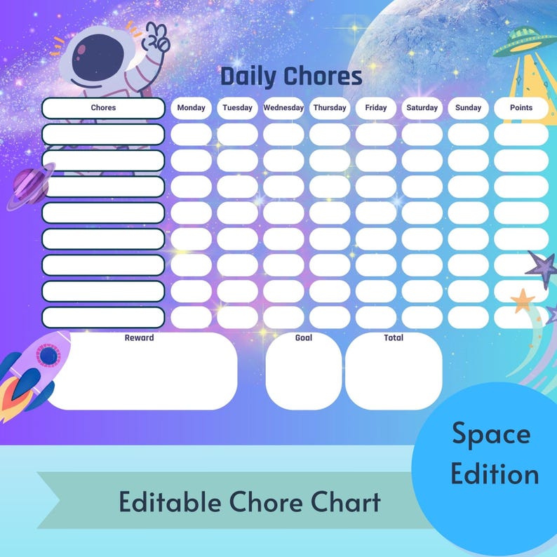 Space-themed Chore Chart, Editable Chore Chart, Behavior Chart ...