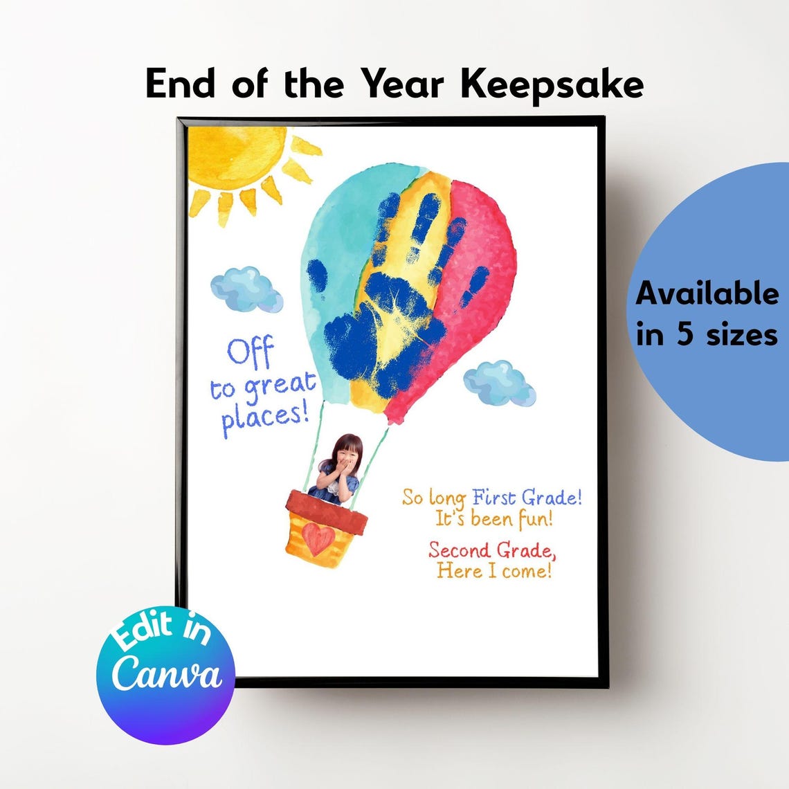 Editable End of the Year Handprint Keepsake Hot Air Balloon, Last Day ...