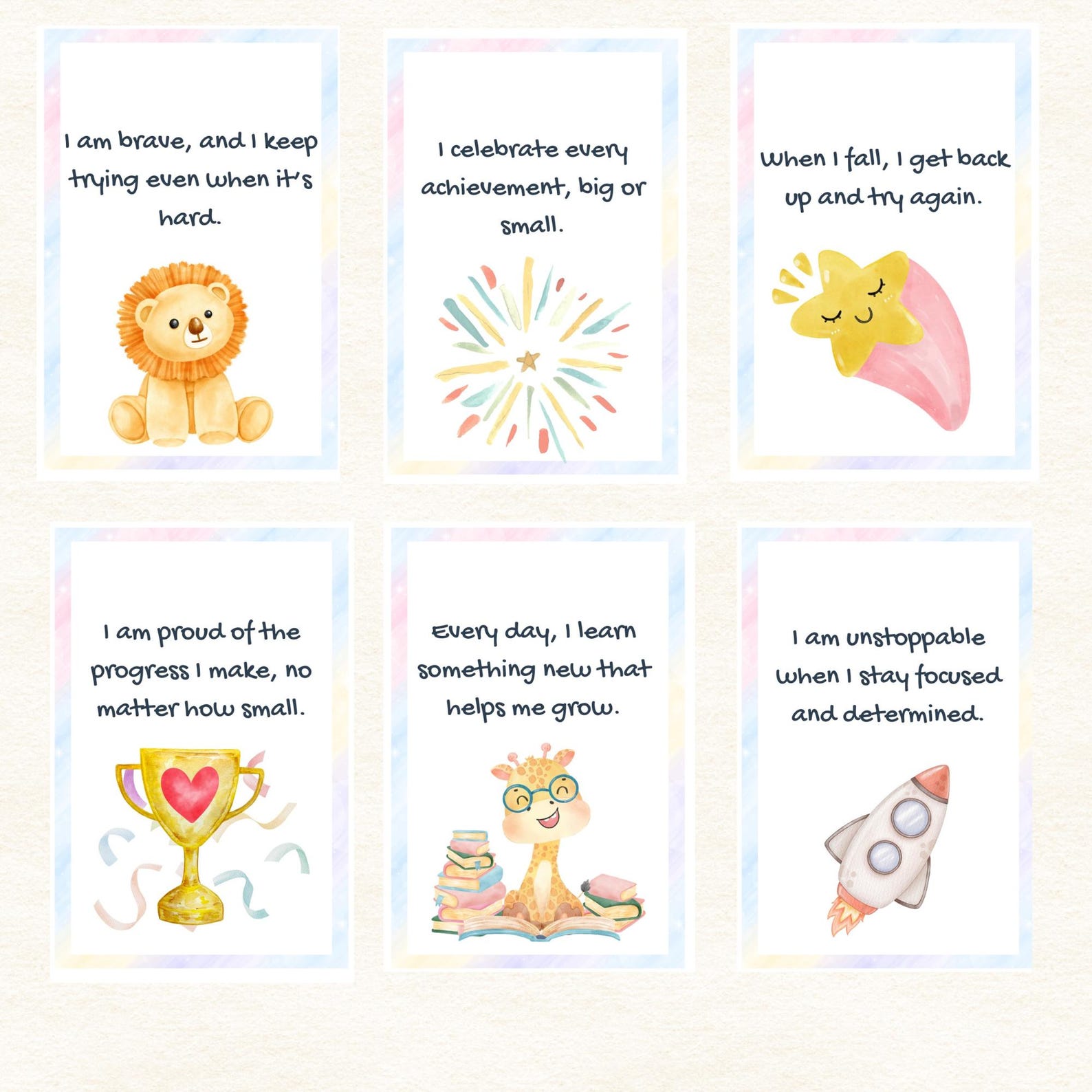 Printable Affirmation Cards for Kids, Pastel Rainbow Backgrounds ...