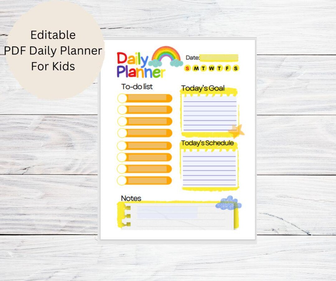 Editable Kids Daily Planner Rainbow Edition, Homework Organization ...