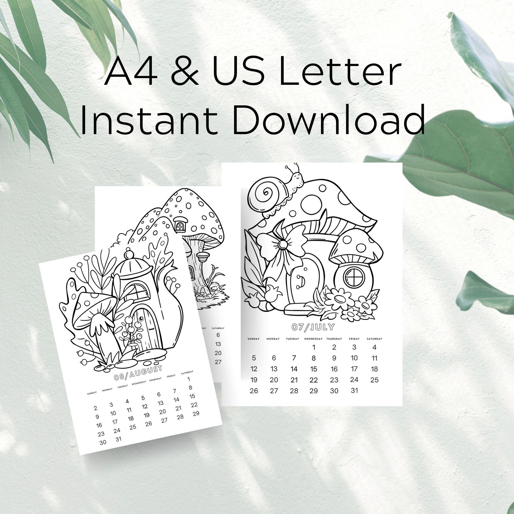 2026 Mushroom House Coloring Calendar: Printable DIY Kids Activity (PDF ...