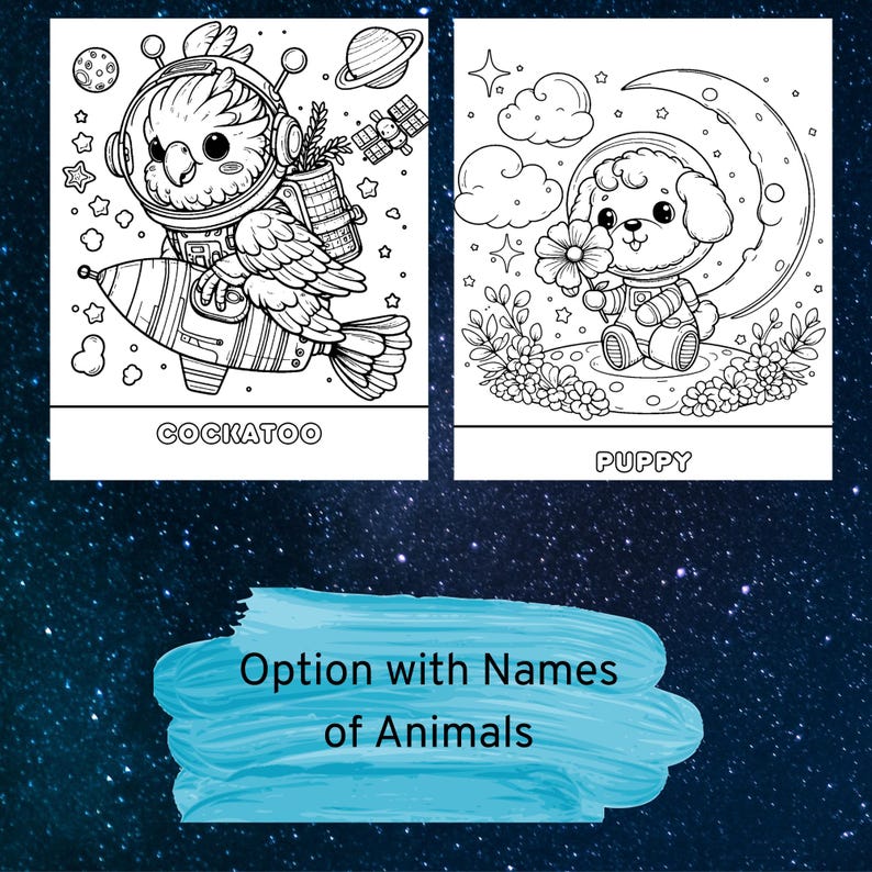 Animals in Space Printable Coloring Pages, Intergalactic Coloring Book ...