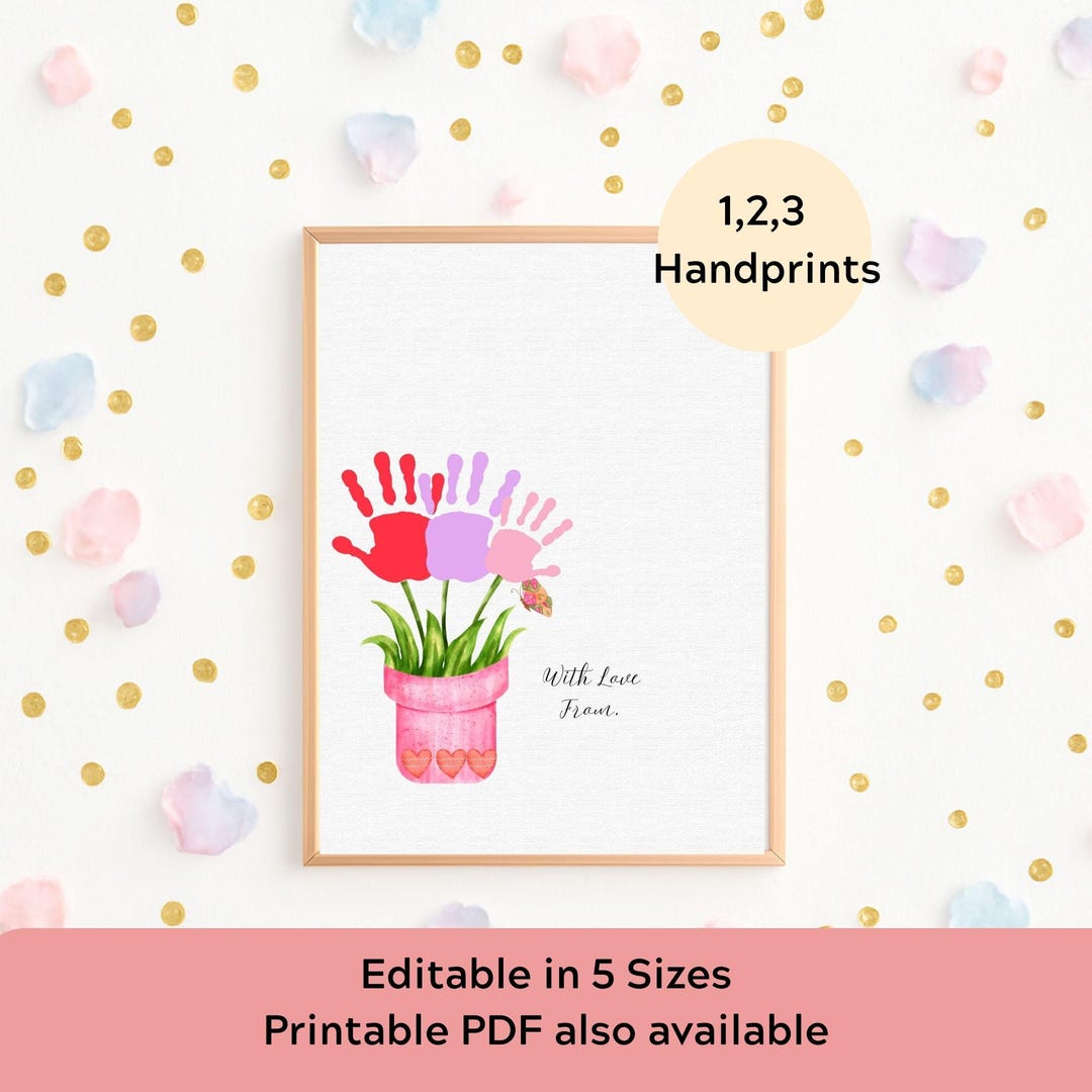 Handprint Flower Pot Craft Template: Editable Gift, DIY Baby's First ...