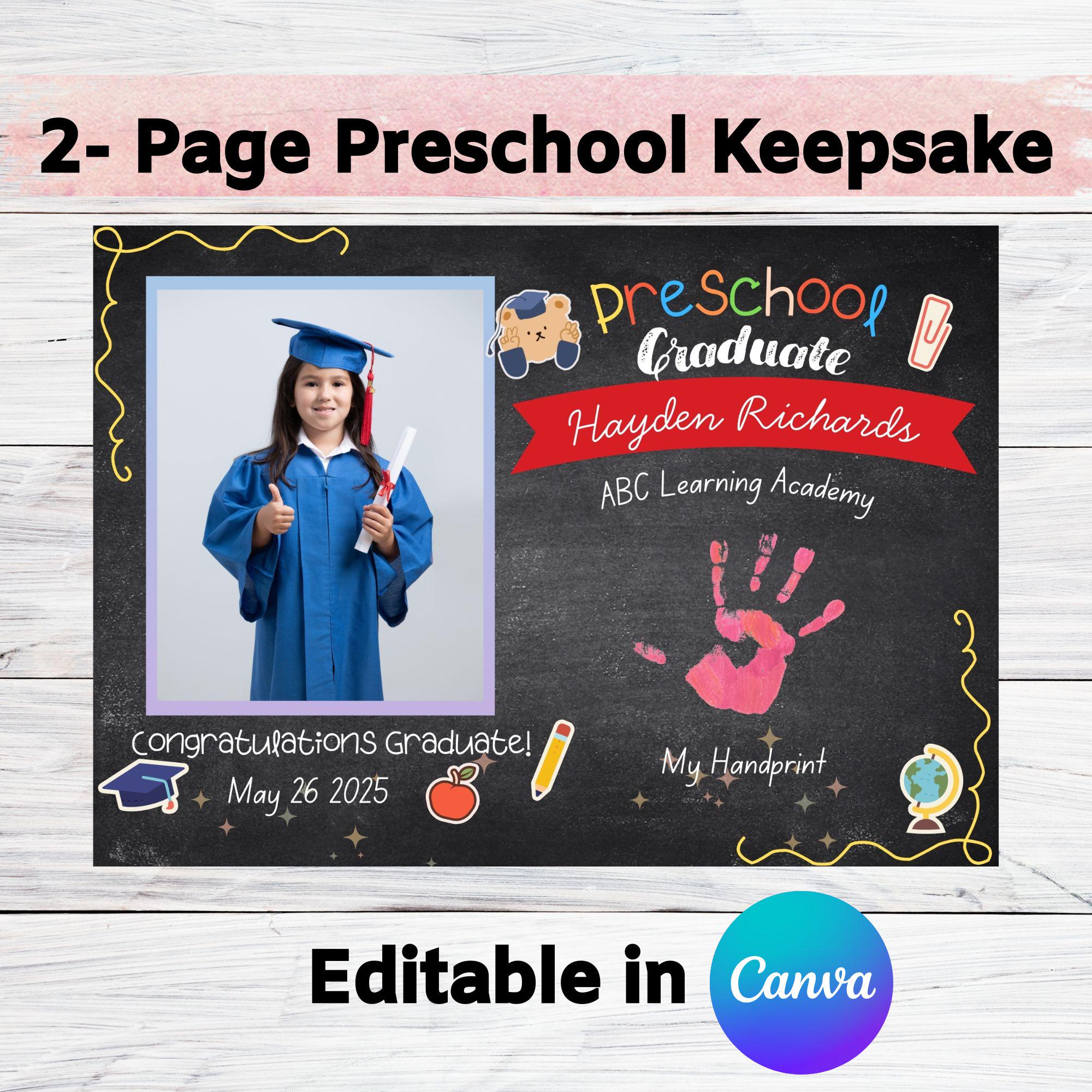Editable Preschool Graduation Keepsake, Last Day of Preschool Handprint ...