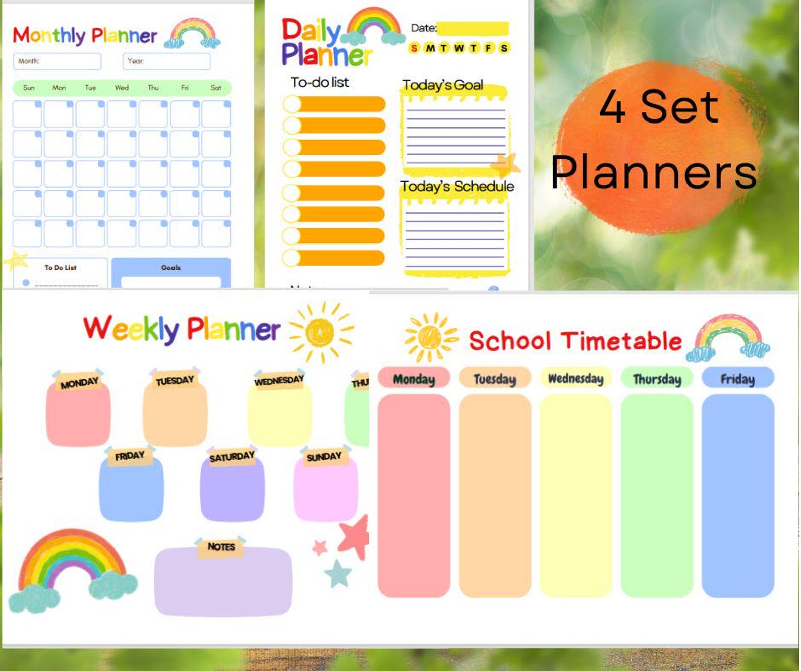 Kids' Planner Bundle Rainbow Edition, Digital Weekly Planner, Homework ...