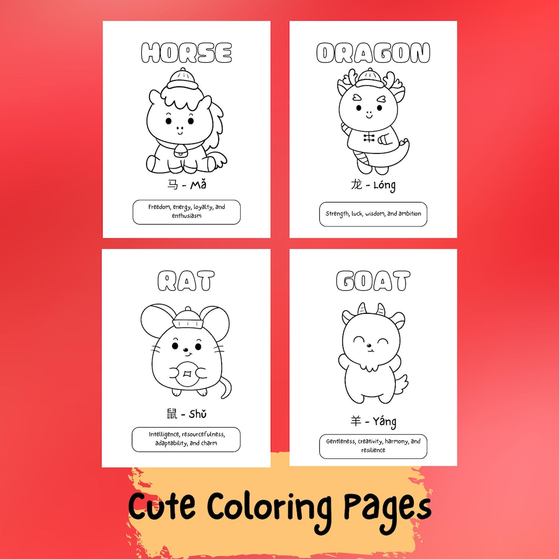 Chinese Zodiac Animals Coloring Pages, Lunar New Year Printables ...