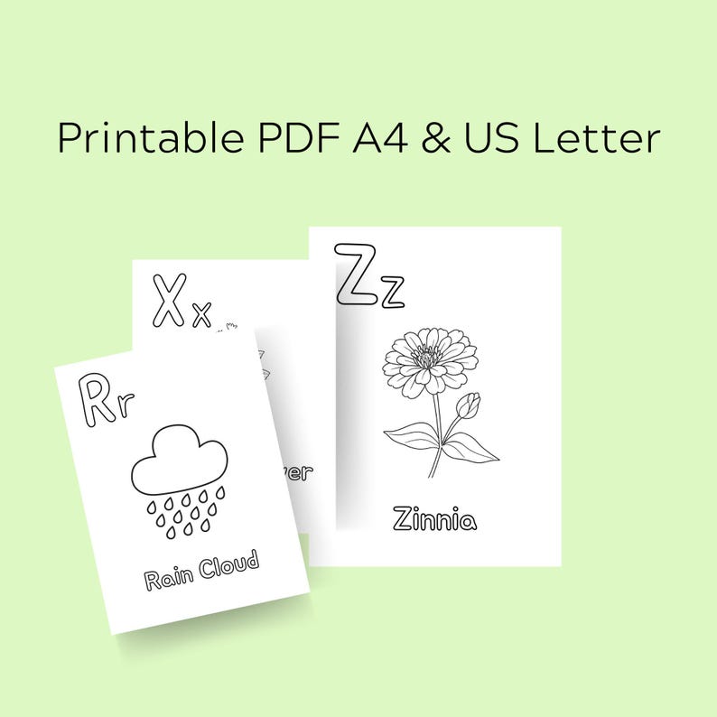 Spring Alphabet Coloring Pages A-Z – Kawaii Nature Printable (A4/US ...