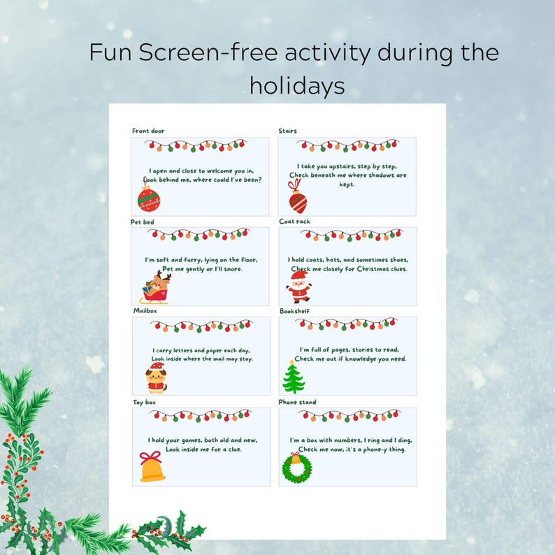 Christmas Treasure Hunt Printable Game: 64 Festive Clues, Family ...