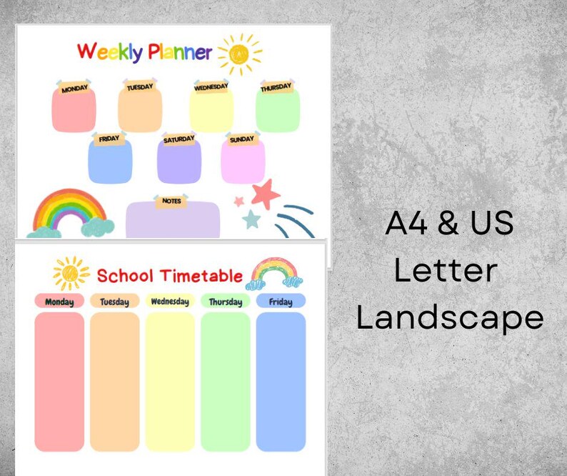 Kids' Planner Bundle Rainbow Edition, Digital Weekly Planner, Homework ...