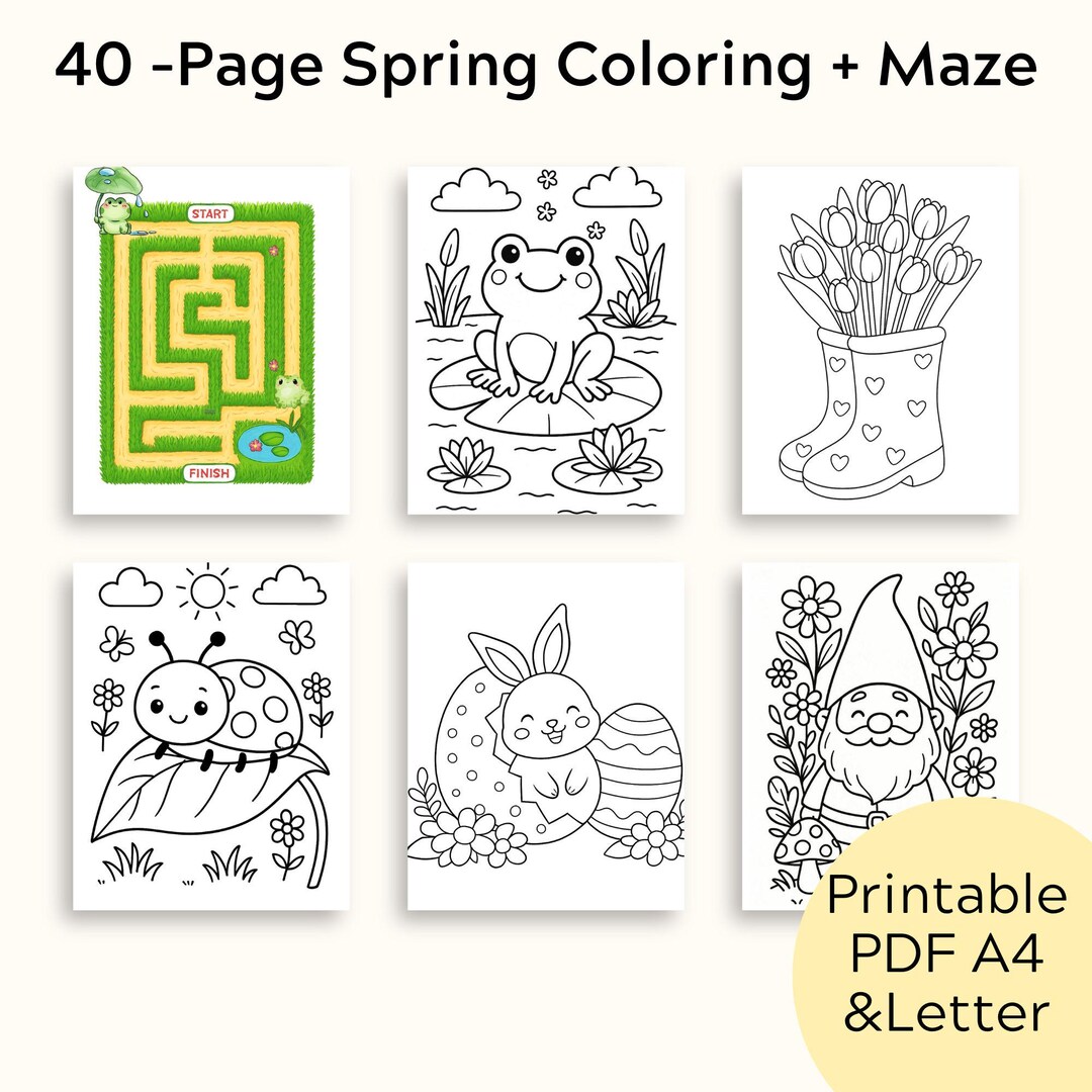 Spring Coloring Book – 40-page Mazes & Activities (PDF Printable A4/US ...