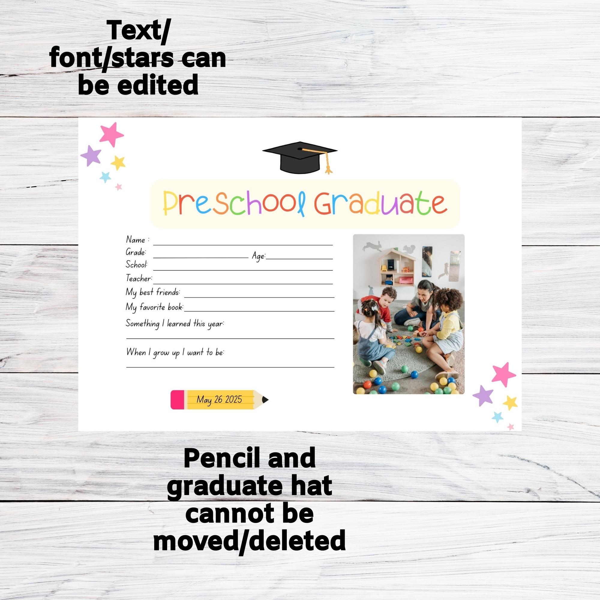 Editable Preschool Graduation Keepsake, Last Day of Preschool Handprint ...