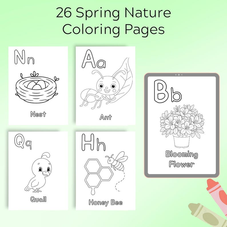 Spring Alphabet Coloring Pages A-Z – Kawaii Nature Printable (A4/US ...