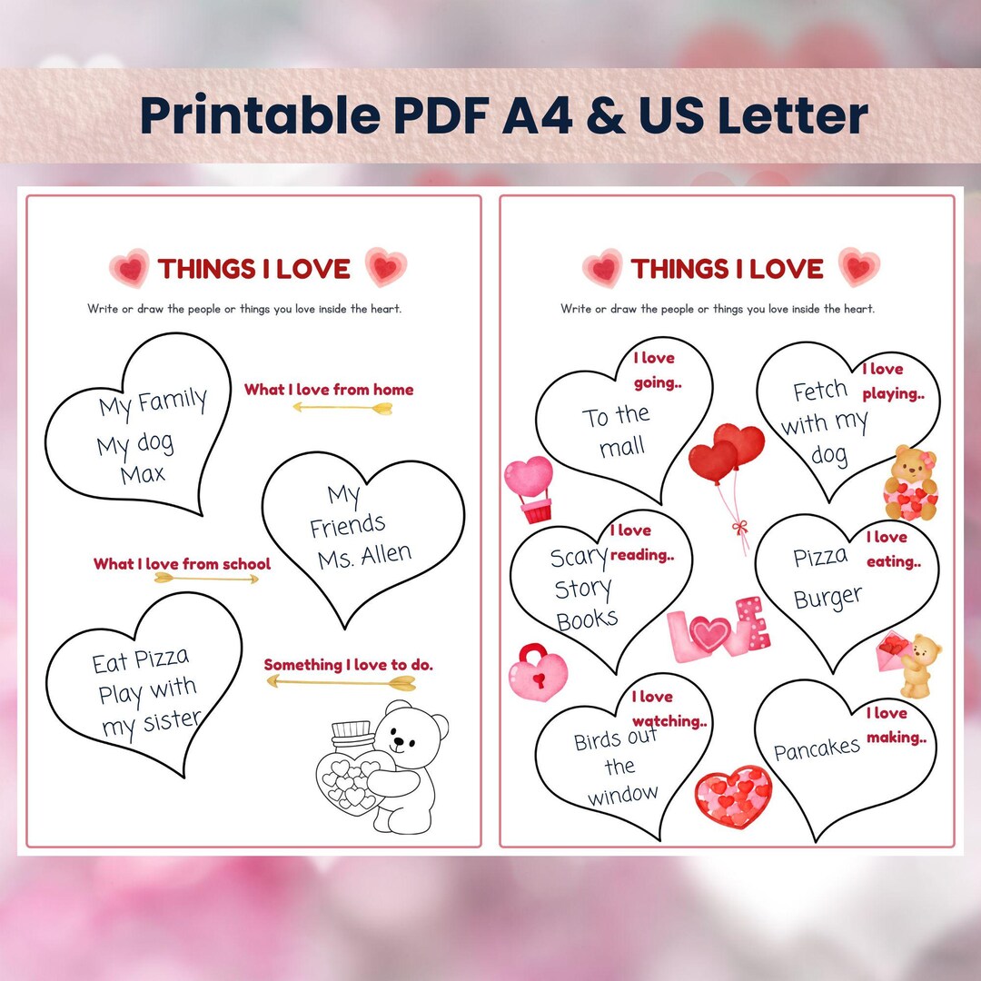Things I Love Worksheet, Valentine's Day Printable, SEL Printable ...