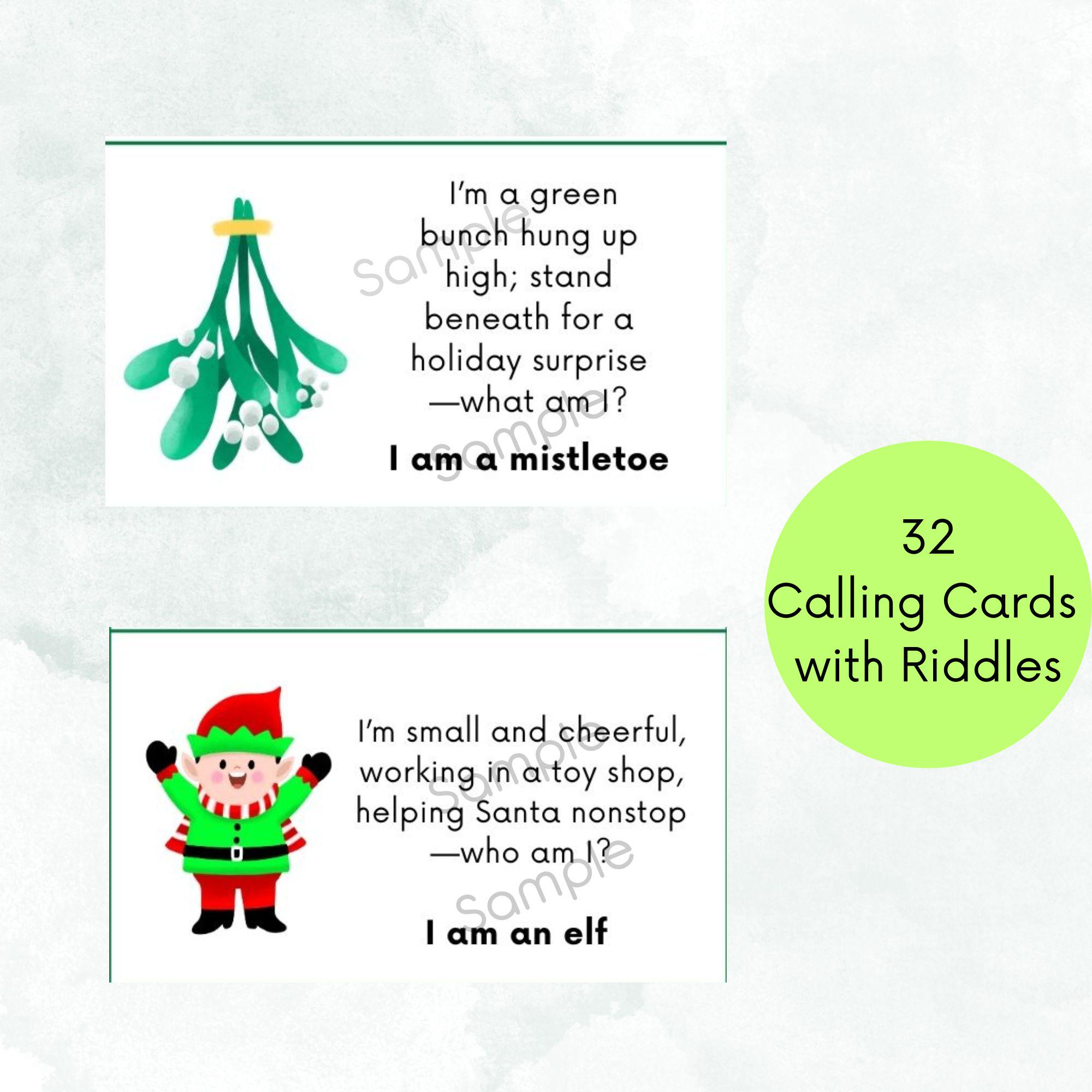 Printable Christmas Bingo Game: 50 Holiday Riddle Cards (A4 & US Letter ...