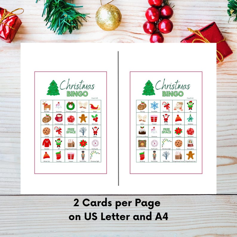 Printable Christmas Bingo Game: 50 Holiday Riddle Cards (A4 & US Letter ...