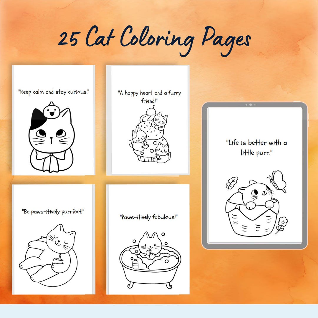 Printable Cat Coloring Pages, Cute Cat Coloring Pages for Kids, Funny ...