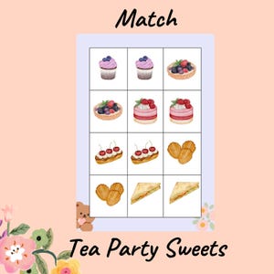 Printable Tea Party Matching Game for Kids, Tea Party Color Matching ...