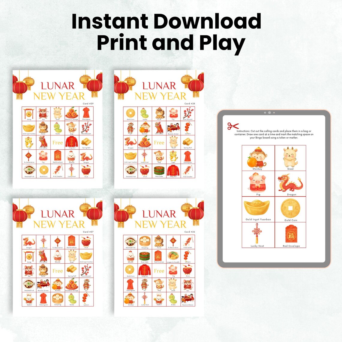 Lunar New Year Bingo Game | 30 Printable Cards (instant Download) - Etsy