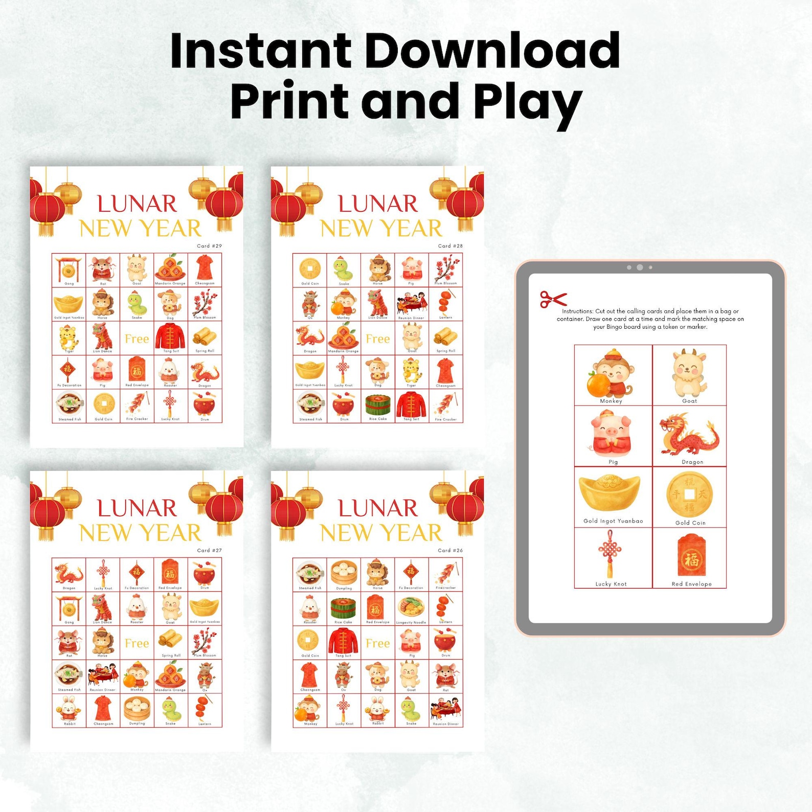 Lunar New Year Bingo Cards for Kids | Chinese New Year Bingo Game | 30 ...