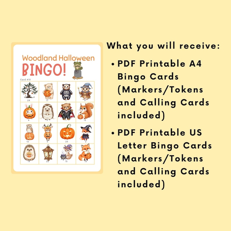 Woodland Halloween Bingo Game for Kids: 20 Printable Cards (instant ...