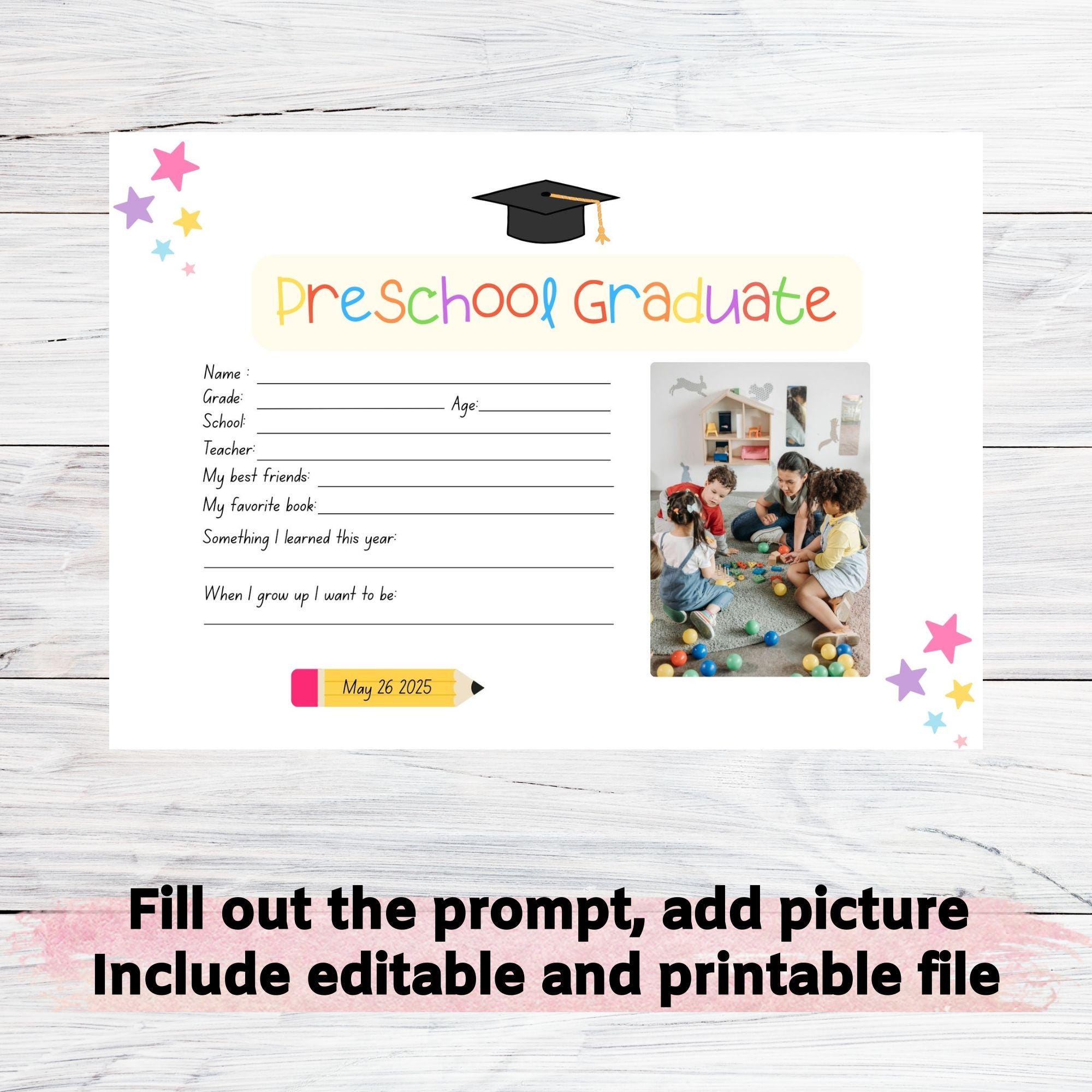 Editable Preschool Graduation Keepsake, Last Day of Preschool Handprint ...