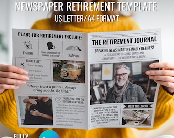 Editable Canva Retirement Newspaper Template | Retirement Party ...