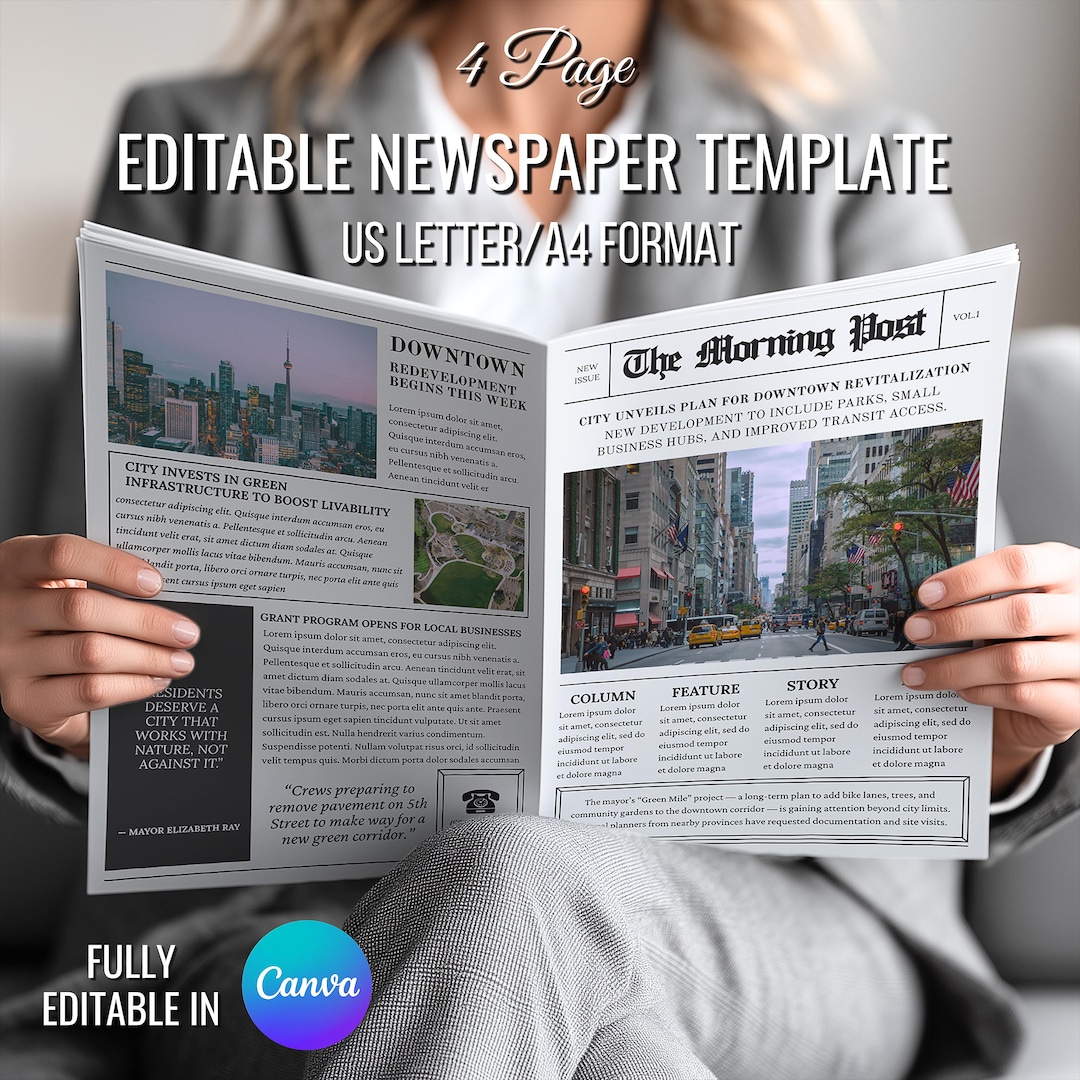 Canva Newspaper Editable Templates |printable Fake Newspaper Template ...