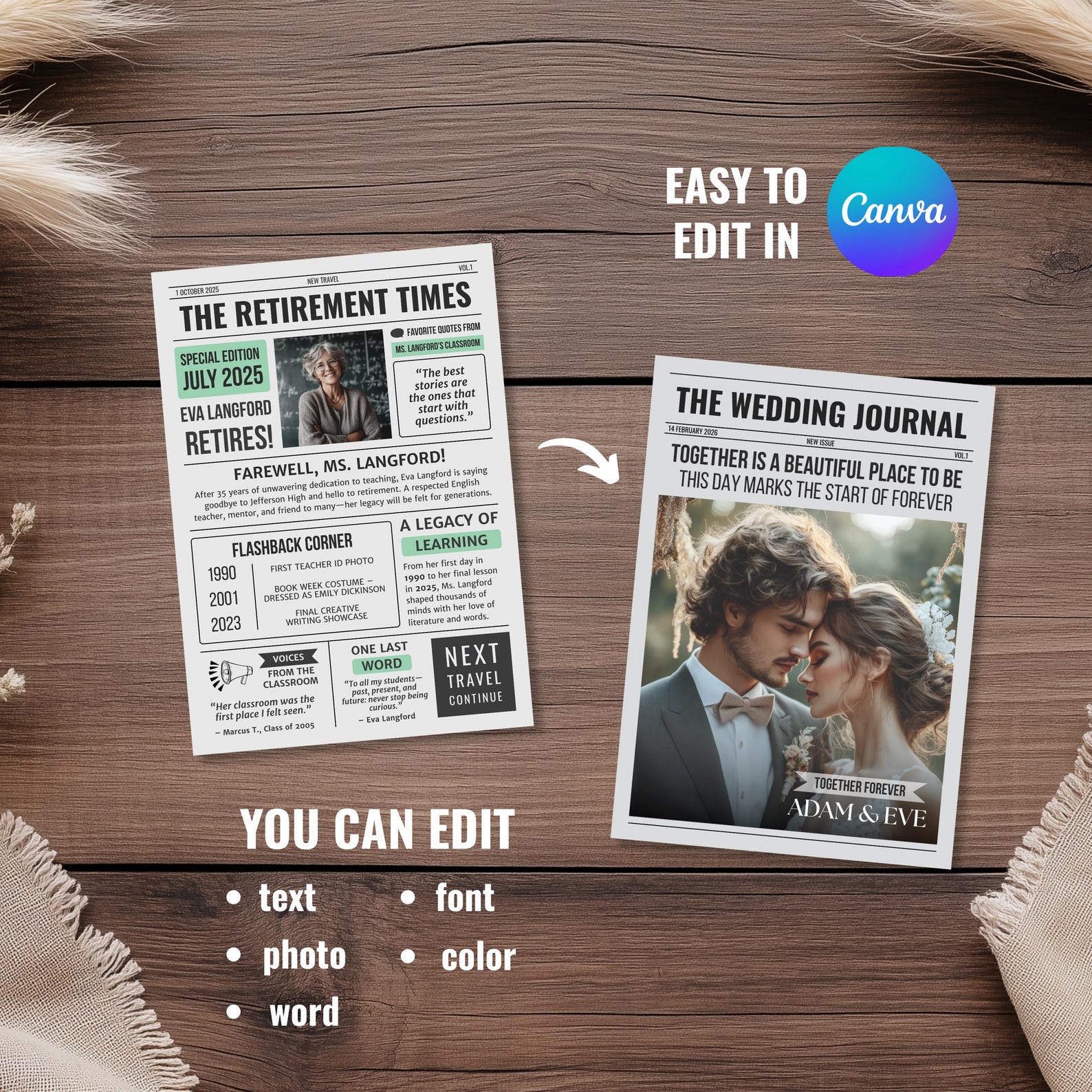 Editable Canva Retirement Newspaper Template | Teacher Retirement Gift ...
