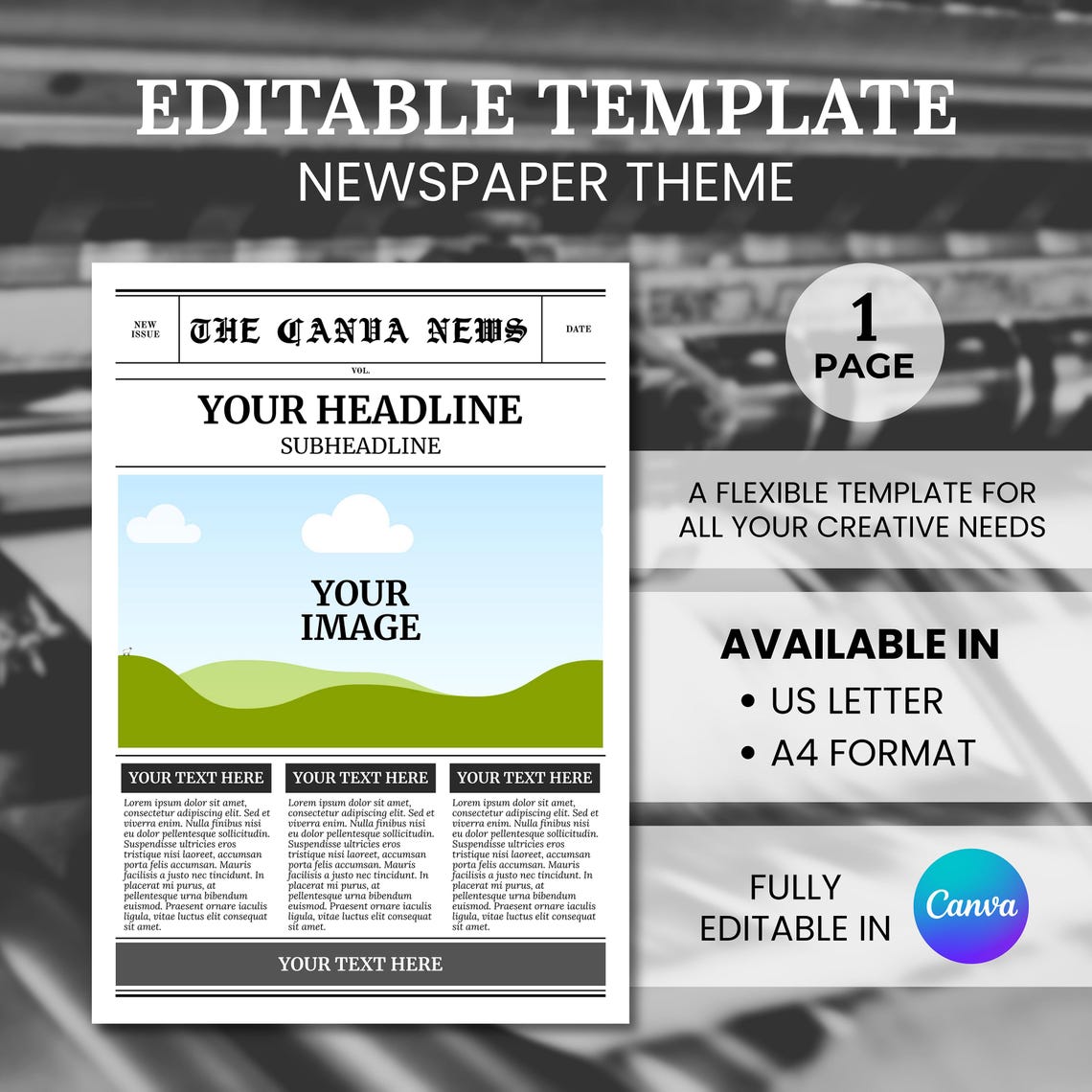 Canva Newspaper Editable Templates |printable Fake Newspaper Template ...