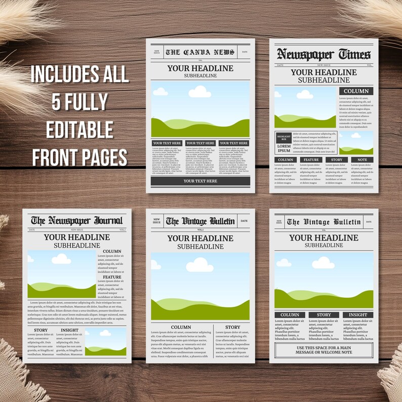 Editable Front Page Newspaper Canva Template Bundle|printable Fake ...