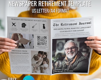 Editable Canva Retirement Newspaper Template | Retirement Party ...