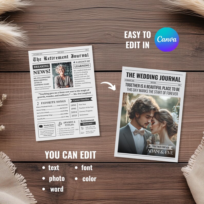 Editable Canva Retirement Newspaper Template | Retirement Party ...