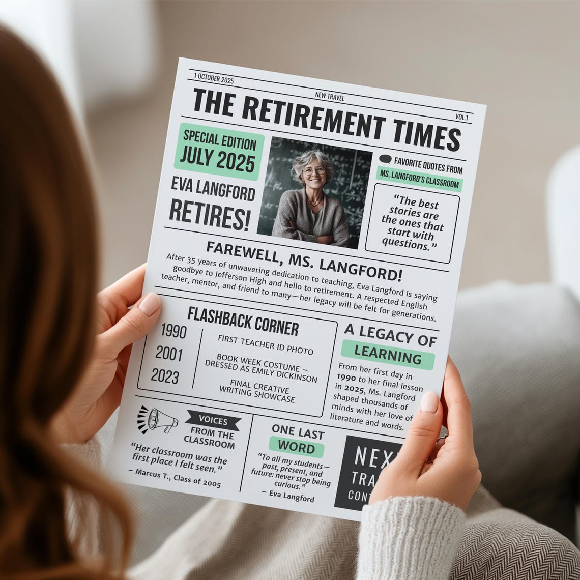 Editable Canva Retirement Newspaper Template | Teacher Retirement Gift ...