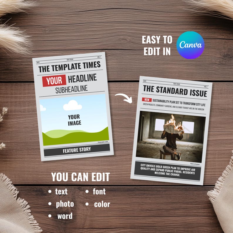 Canva Newspaper Editable Templates |printable Fake Newspaper Template ...