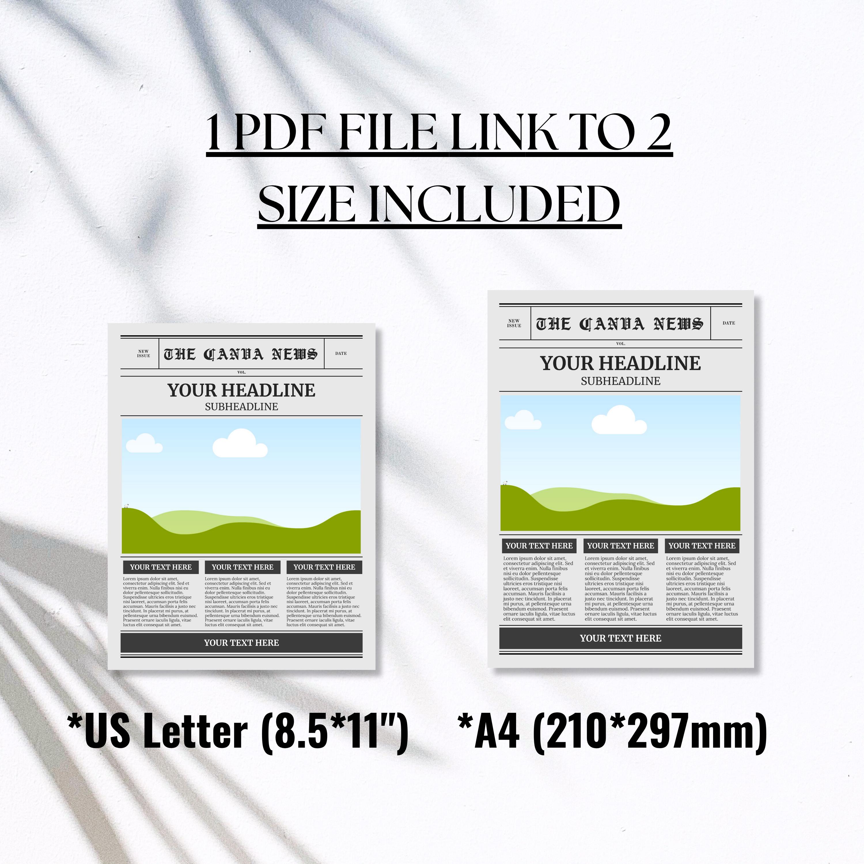 Editable Front Page Newspaper Canva Template Bundle|printable Fake ...