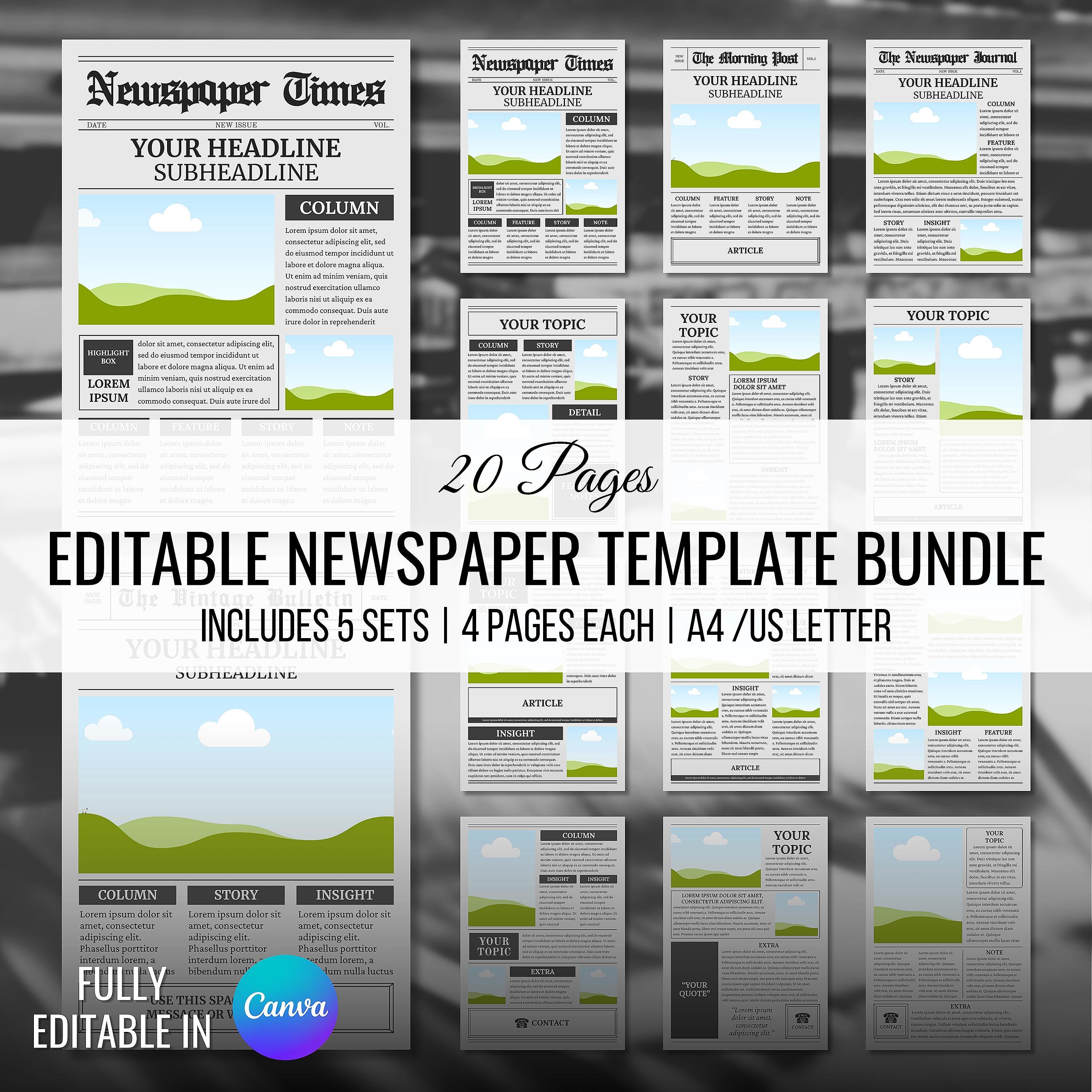Editable Newspaper Canva Template Bundle|printable Fake Newspaper ...