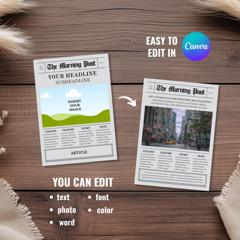 Canva Newspaper Editable Templates |printable Fake Newspaper Template ...