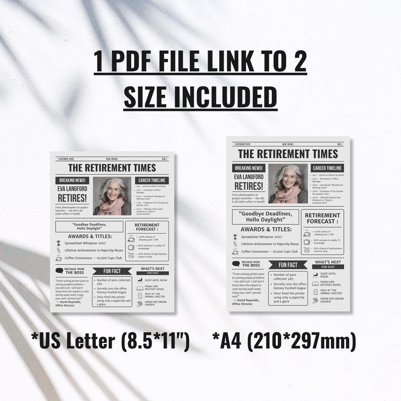 Editable Canva Retirement Newspaper Template | Retirement Party ...