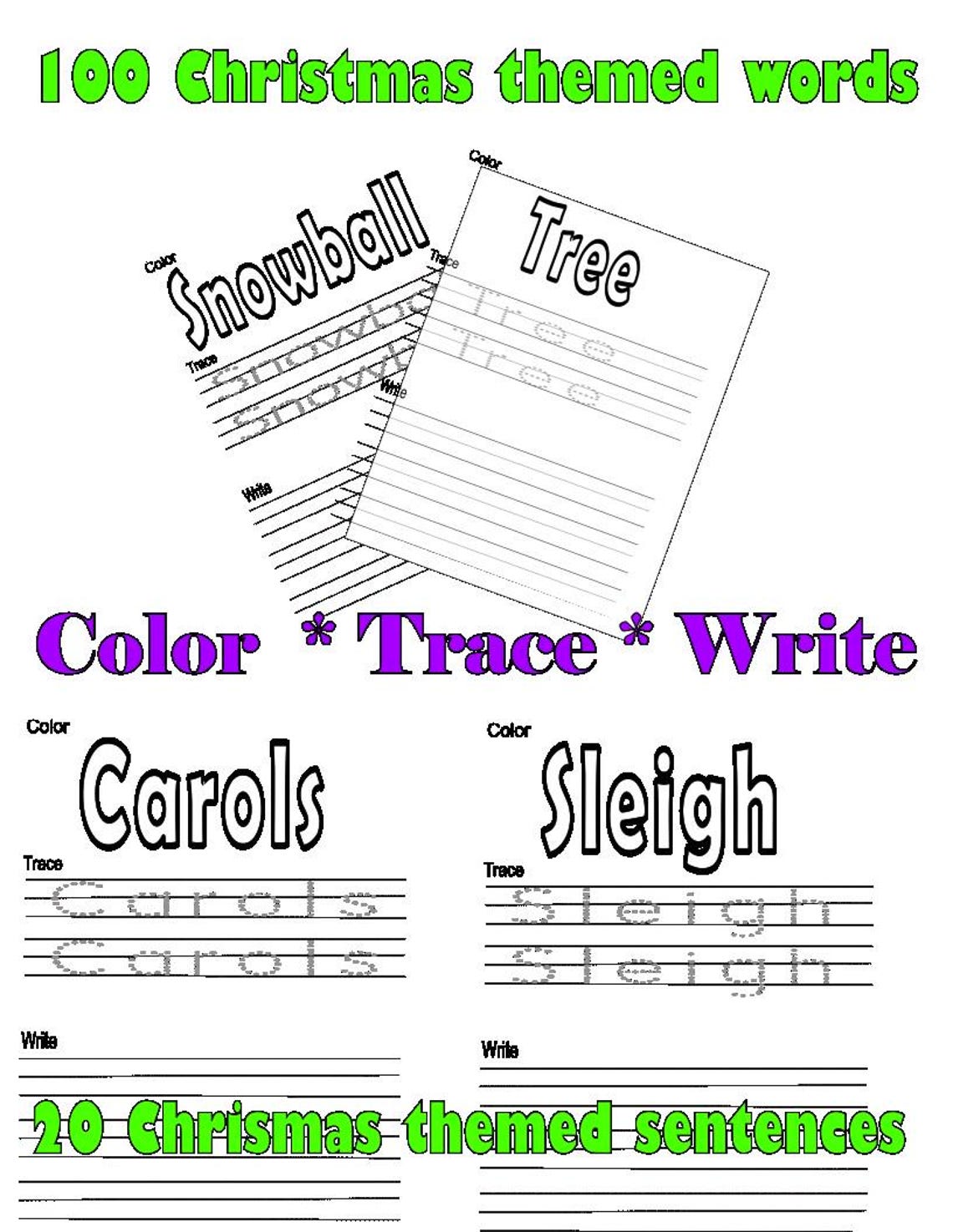 Christmas Word Tracing and Coloring Worksheets for Kids, 120 Pages ...