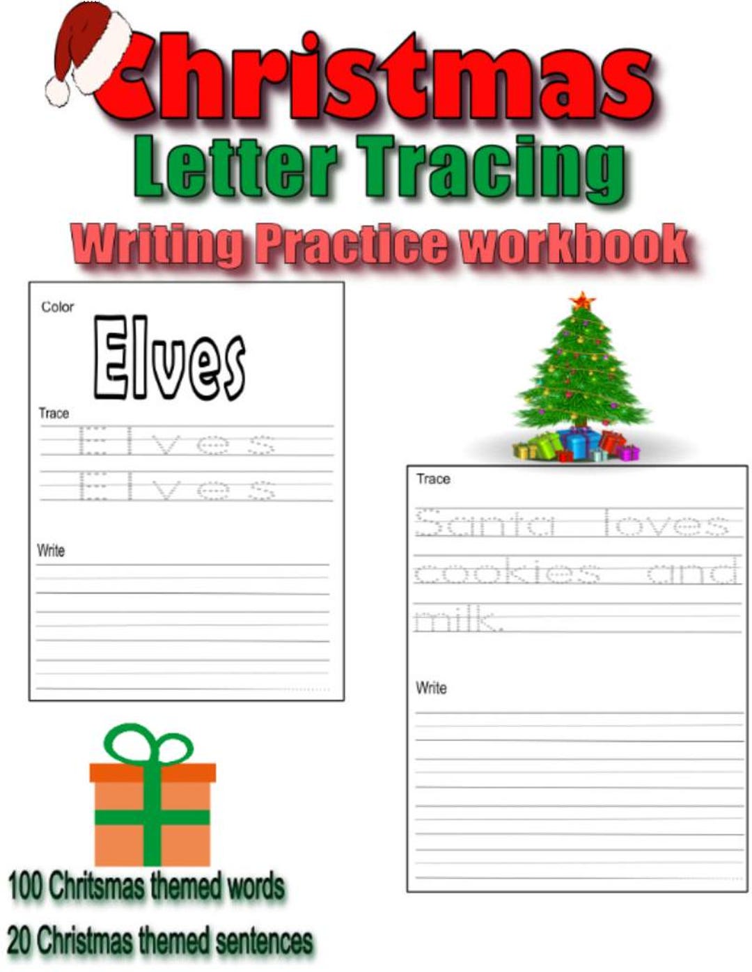 Christmas Word Tracing and Coloring Worksheets for Kids, 120 Pages ...