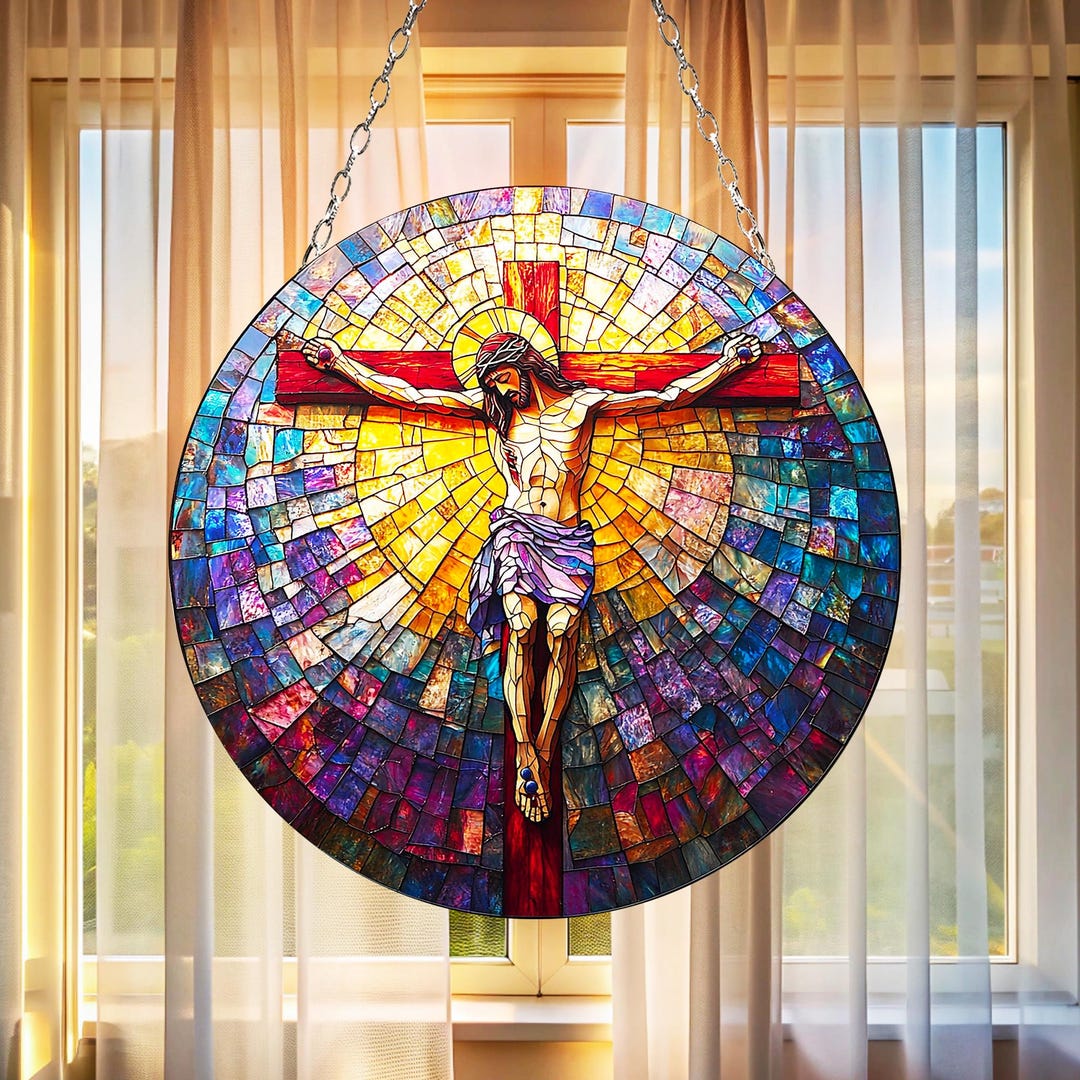 Jesus Religious GLASS SUNCATCHER Jesus Catholic Window Hanging Gift ...