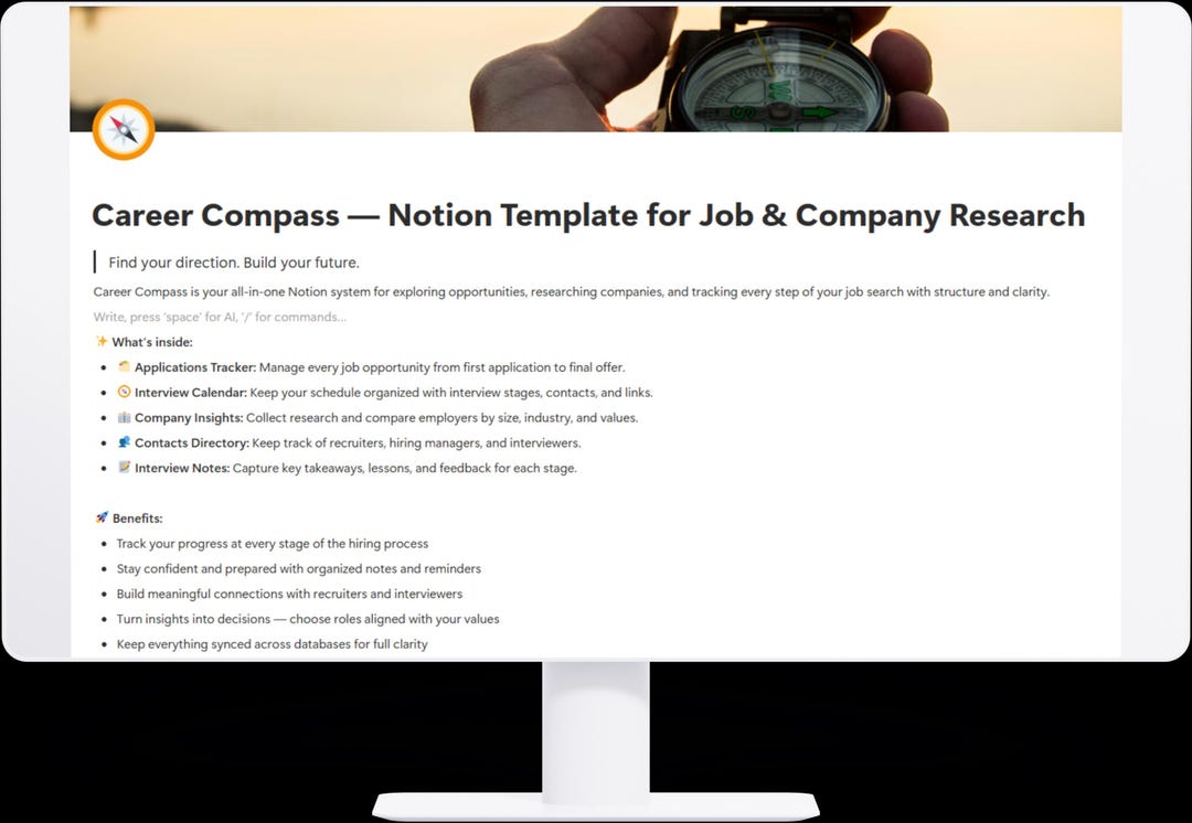 Career Compass — Notion Template for Job & Company Research - Etsy