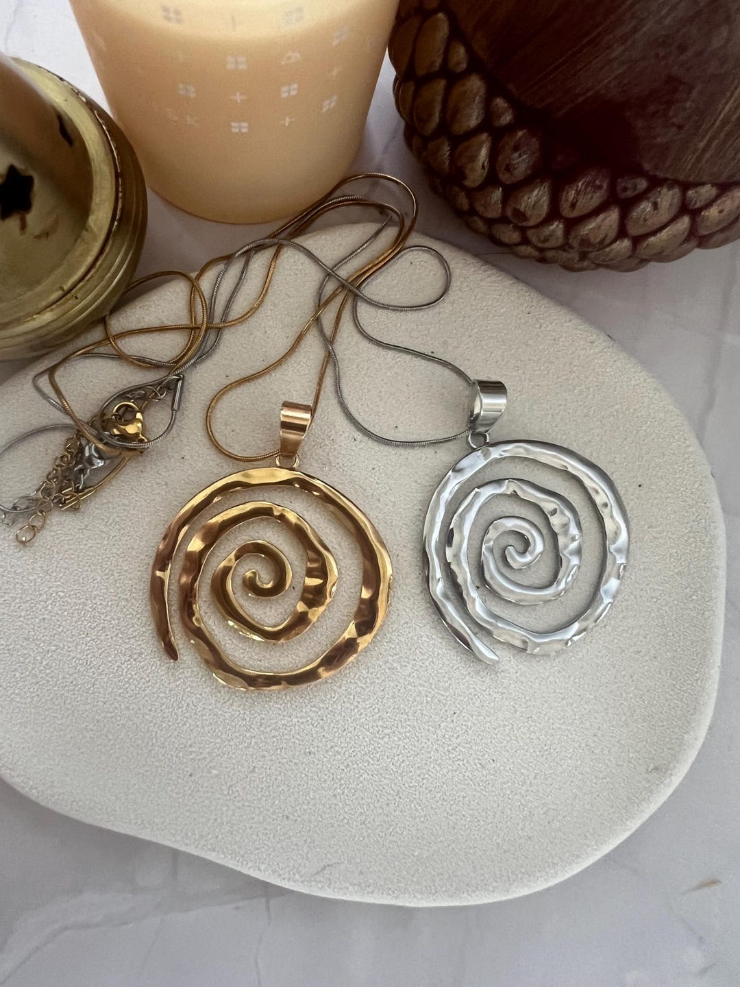Silver / Gold Spiral Swirl Pendant Necklace - Etsy