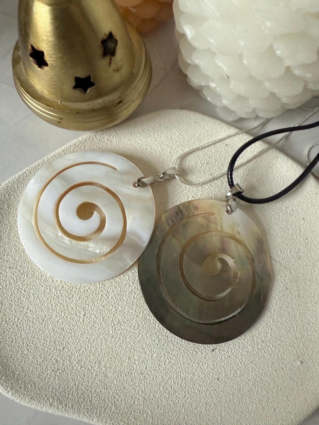 Mother of Pearl Large Swirl Spiral Shell Pendant Silver Necklace - Etsy