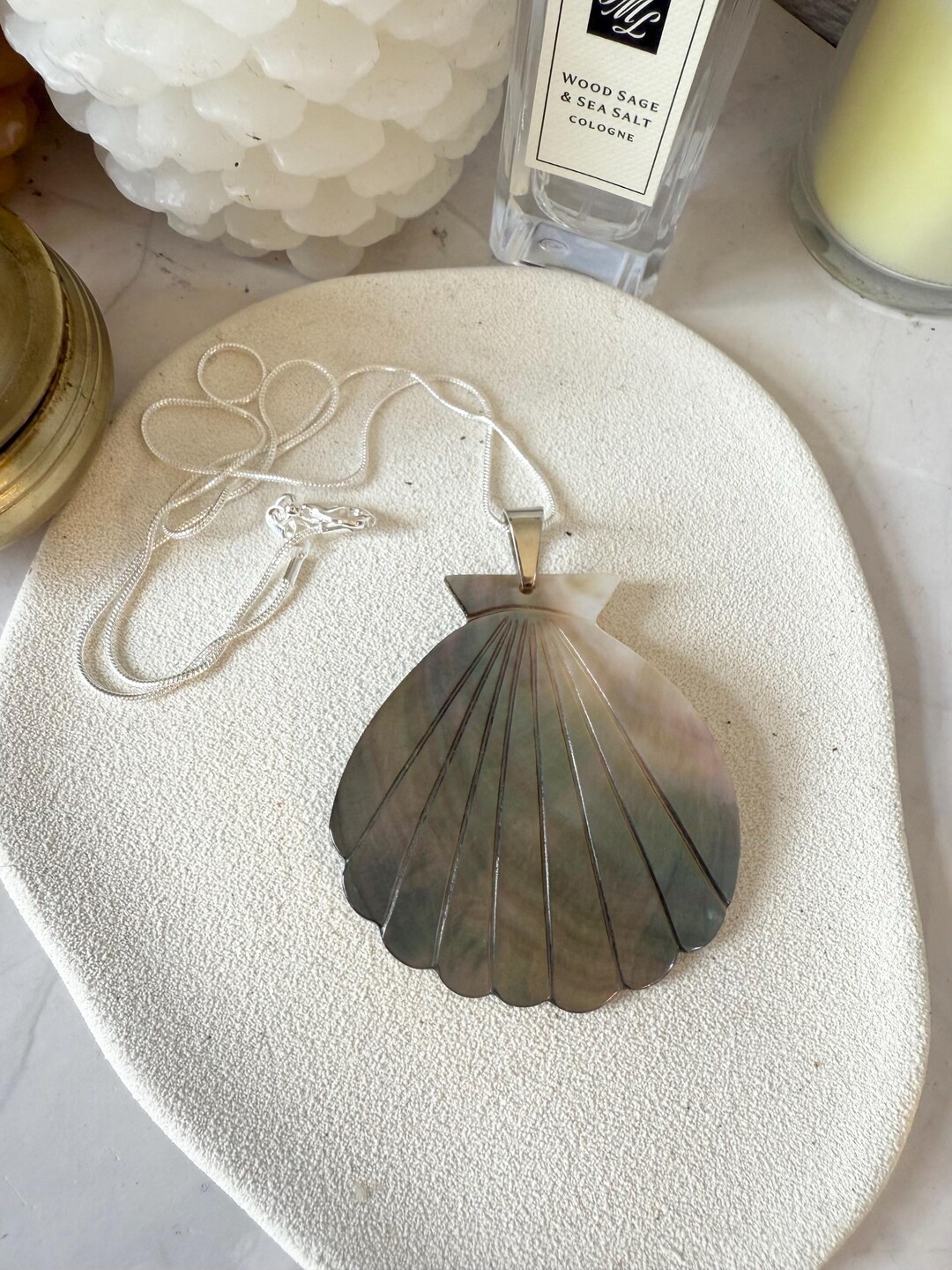 Natural Mother of Pearl Shell Shaped Pendant Silver Necklace - Etsy